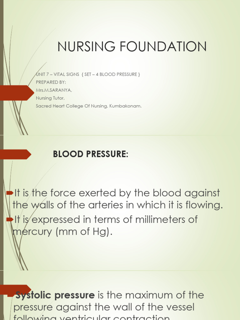 UNIT 7 Vital Signs BP | PDF | Blood Pressure | Angiology