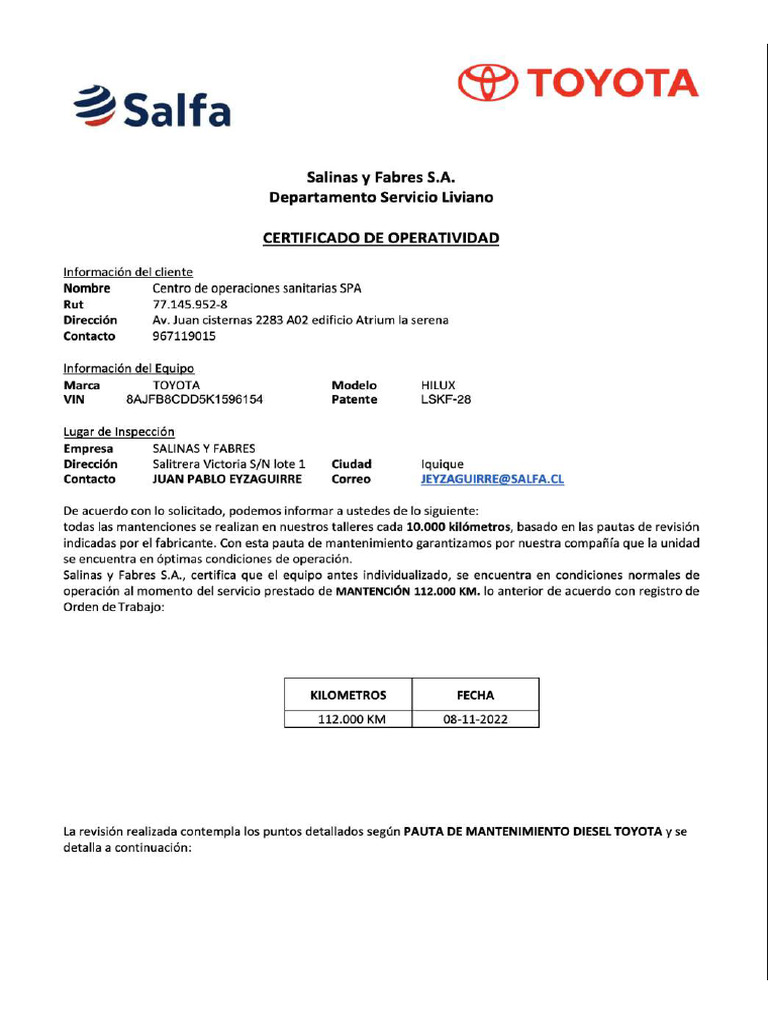 Cert. Mtto LSKF-28 | PDF