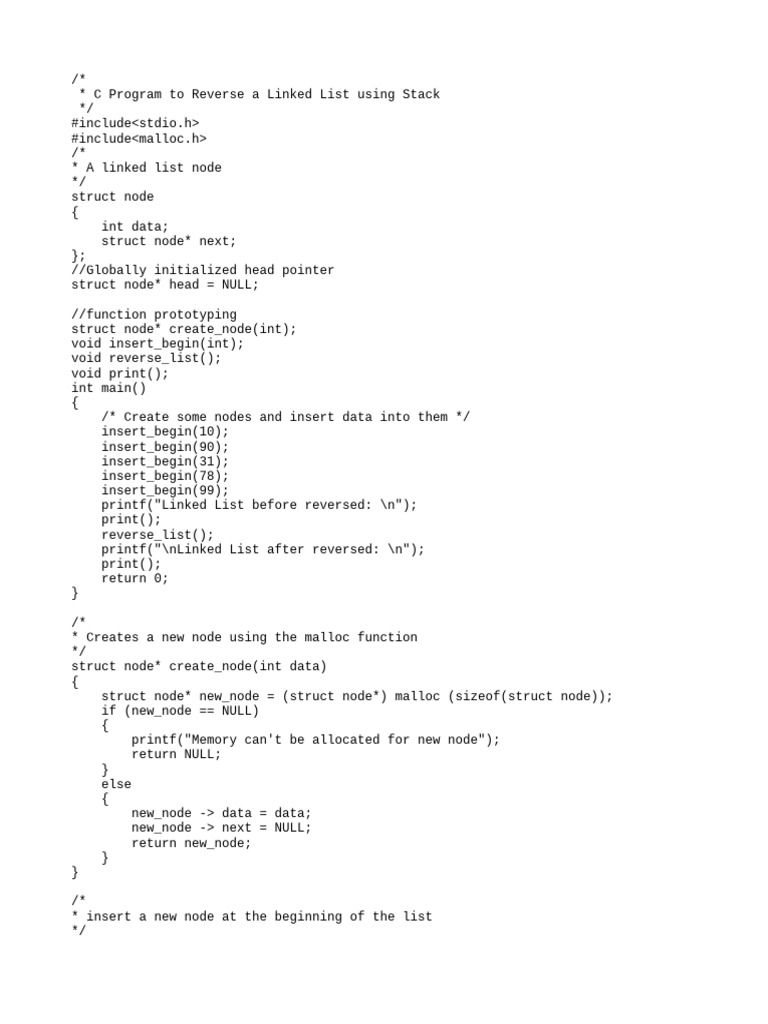 Reverse Linked List Using Stack | PDF