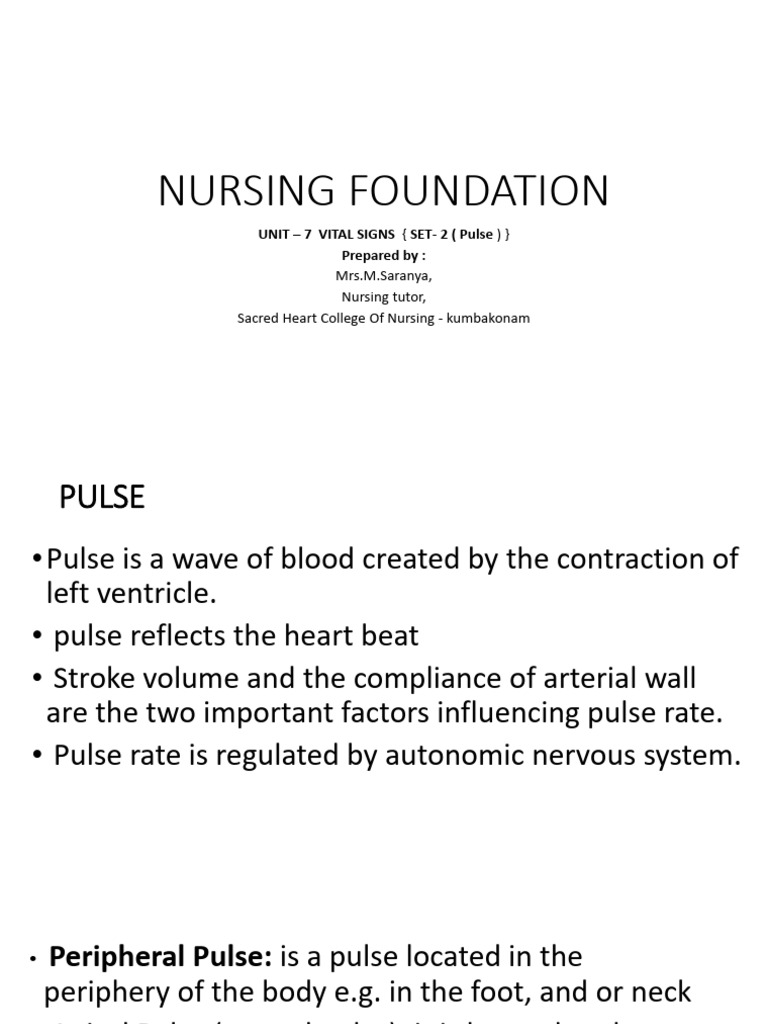 UNIT 7 Vital Signs - Pulse | PDF | Pulse | Heart Rate