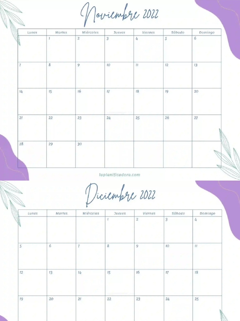 Calendario Noviembre Diciembre 2022 | PDF