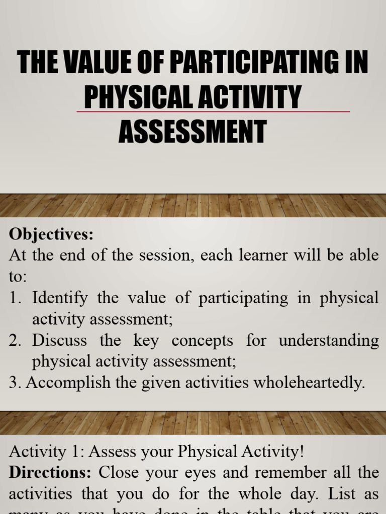 The Value of Participating in Physical Activity Assessment | PDF ...