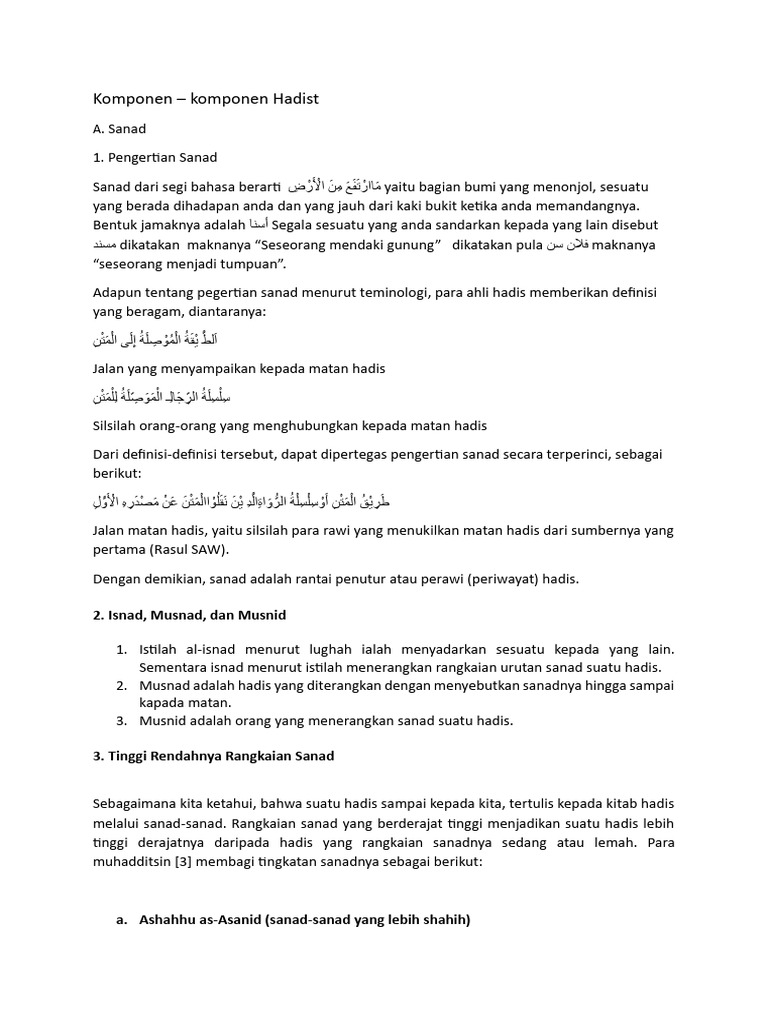 Komponen dan Pengertian Hadist Sanad | PDF