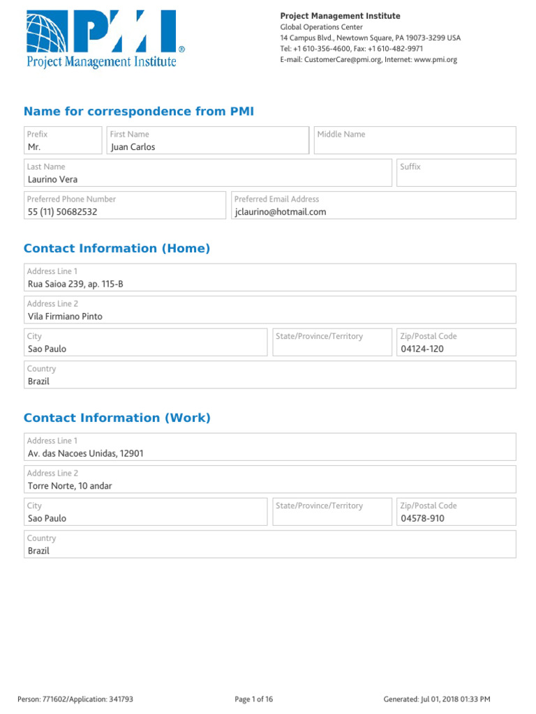 PMI Application | PDF | Zip Code | Service Industries