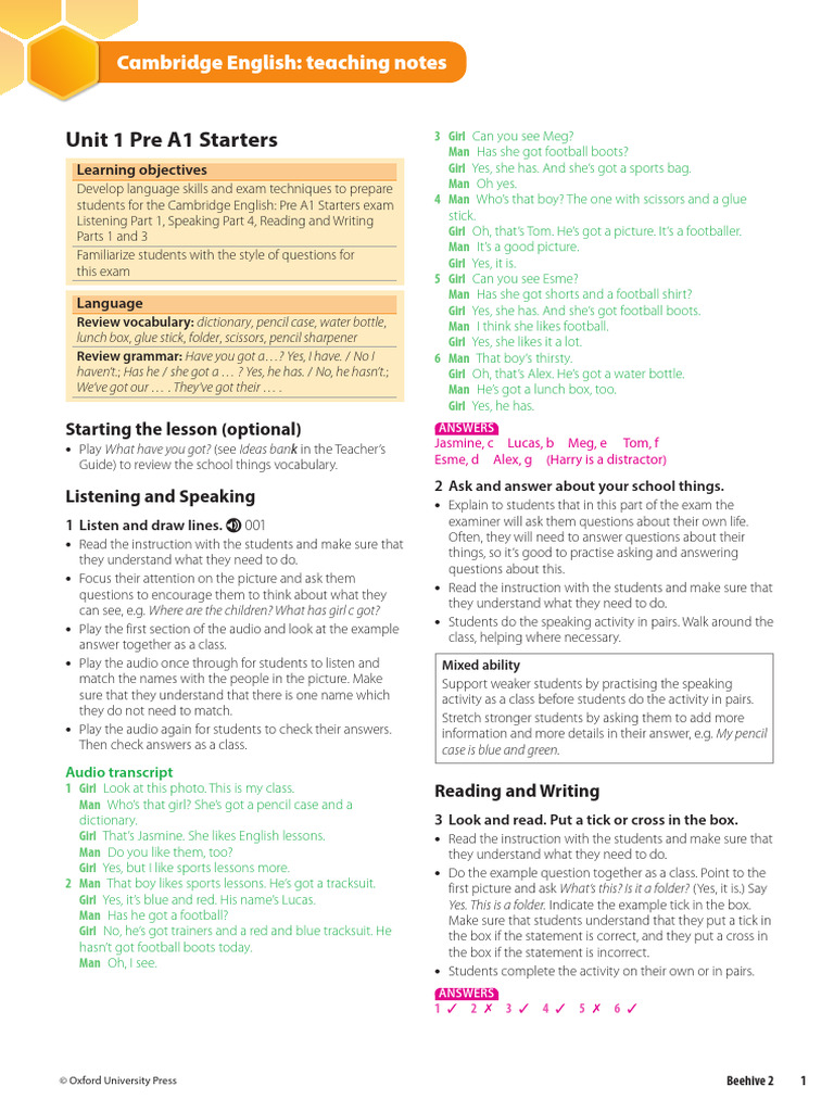 Beehive2 Cambridge Young Learners Teachers Notes | PDF | Question ...