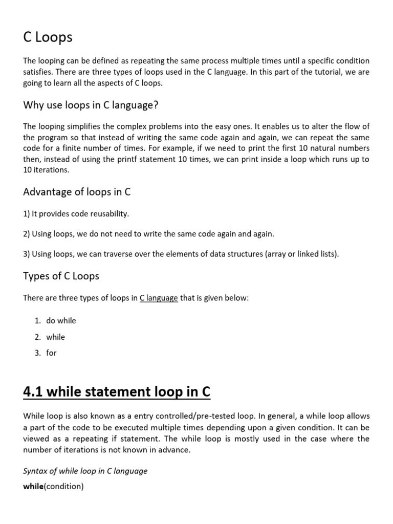 C Loops | PDF | Control Flow | Computer Engineering C Loops | PDF | Control Flow | Computer Engineering