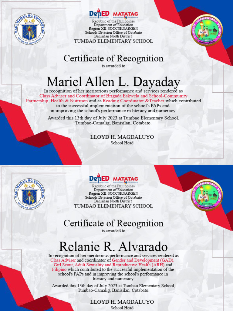 Matatag Certificate | PDF