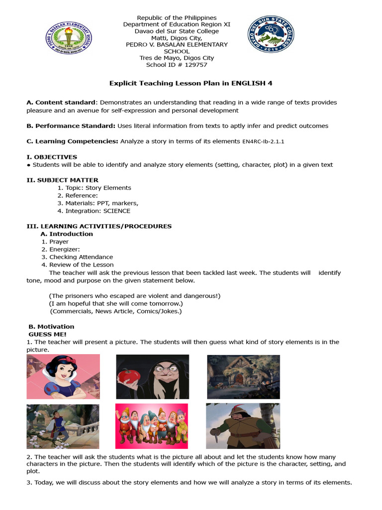 Story Elements Lesson Plan English 4 | PDF | Plot (Narrative) | Lesson Plan