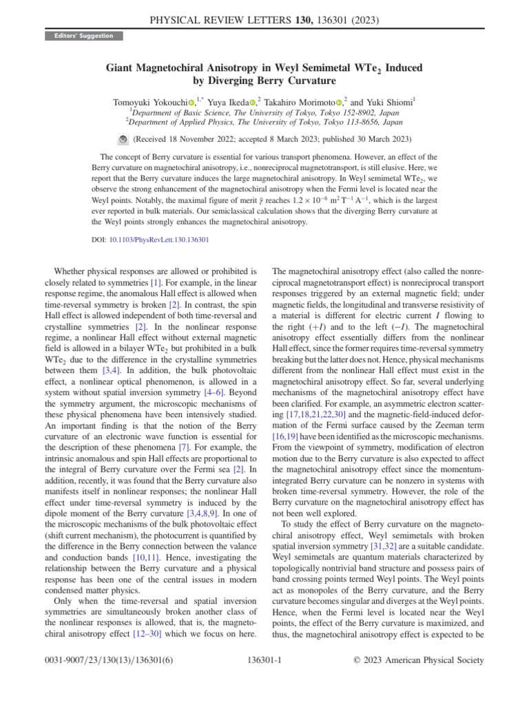 Berry Curvature in Weyl Semimetals | PDF | Theoretical Physics ...