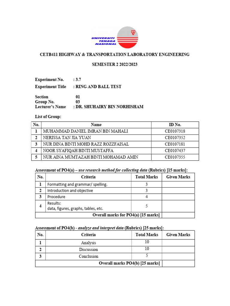 Experiment 3.7 Ring and Ball Test | PDF | Applied And Interdisciplinary ...