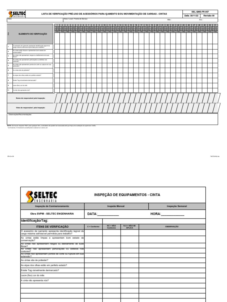 SEL-QMS-FR-57 Checklist Cinta - Rev00 - 30.11.22 Ok | PDF