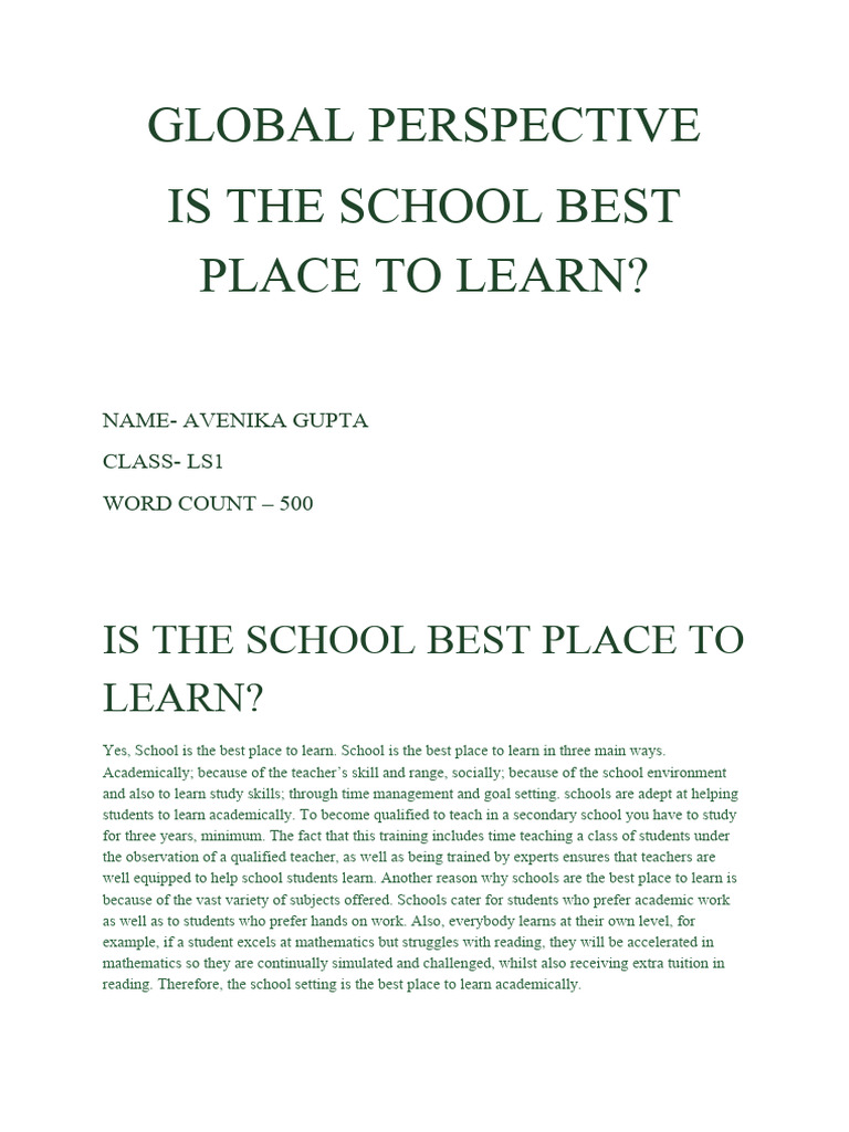 Global Perspective Education | PDF | Schools | Teachers