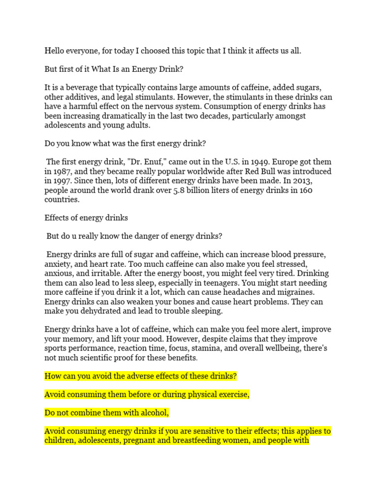Dangers of Energy Drinks Explained | PDF | Sleep | Caffeine