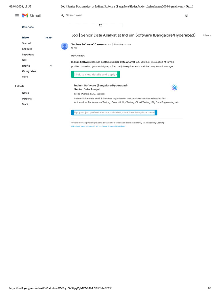 Job - Senior Data Analyst at Indium Software (Bangalore - Hyderabad ...