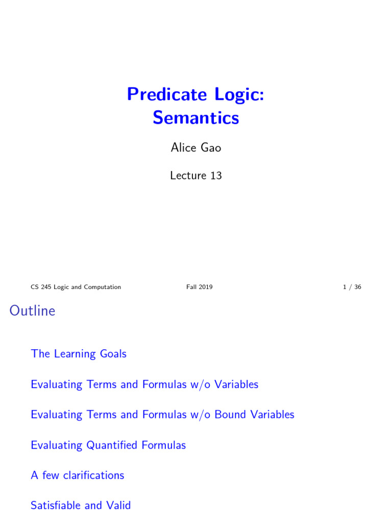 Lec13 Pred Semantics Sol | PDF | First Order Logic | Function (Mathematics)