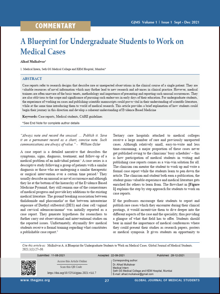 Blueprint For UG Students For Working On Case Reports | PDF | Case Report | Medical Diagnosis