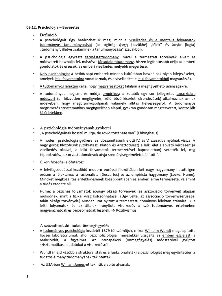 Pszichológia Jegyzet | PDF