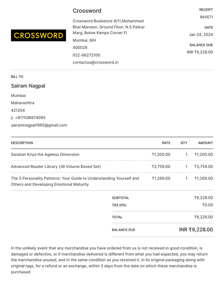 Book Purchase Receipt | Download Free PDF | Rupee
