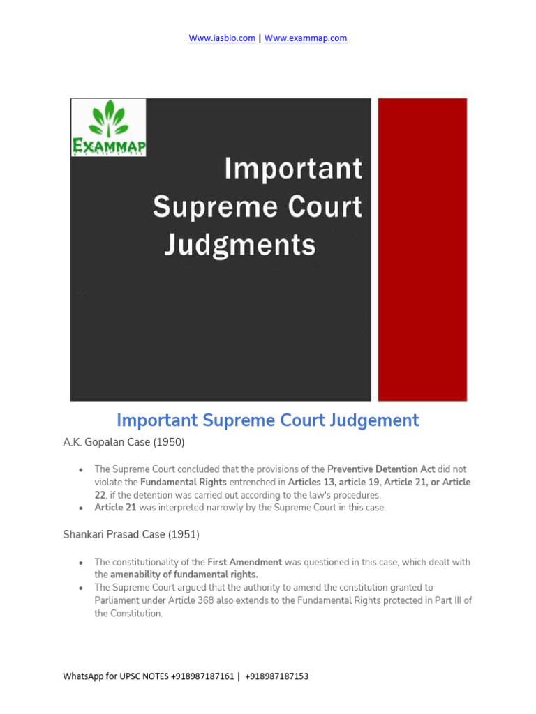 Key Supreme Court Judgements Overview | PDF | Human Rights | Political ...