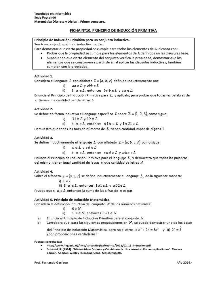 Ficha 10 | PDF | Razonamiento inductivo | Proposición