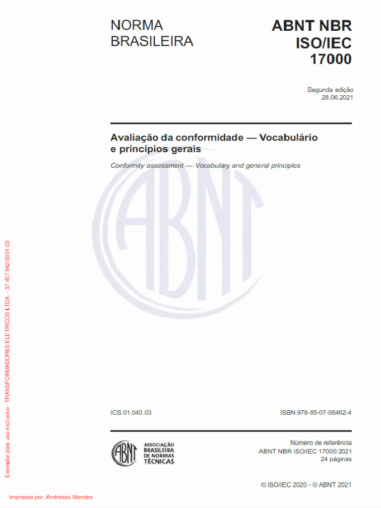 ABNT NBR ISO 17000 - 2021 - Avaliação Da Conformidade - Vocabulário e ...