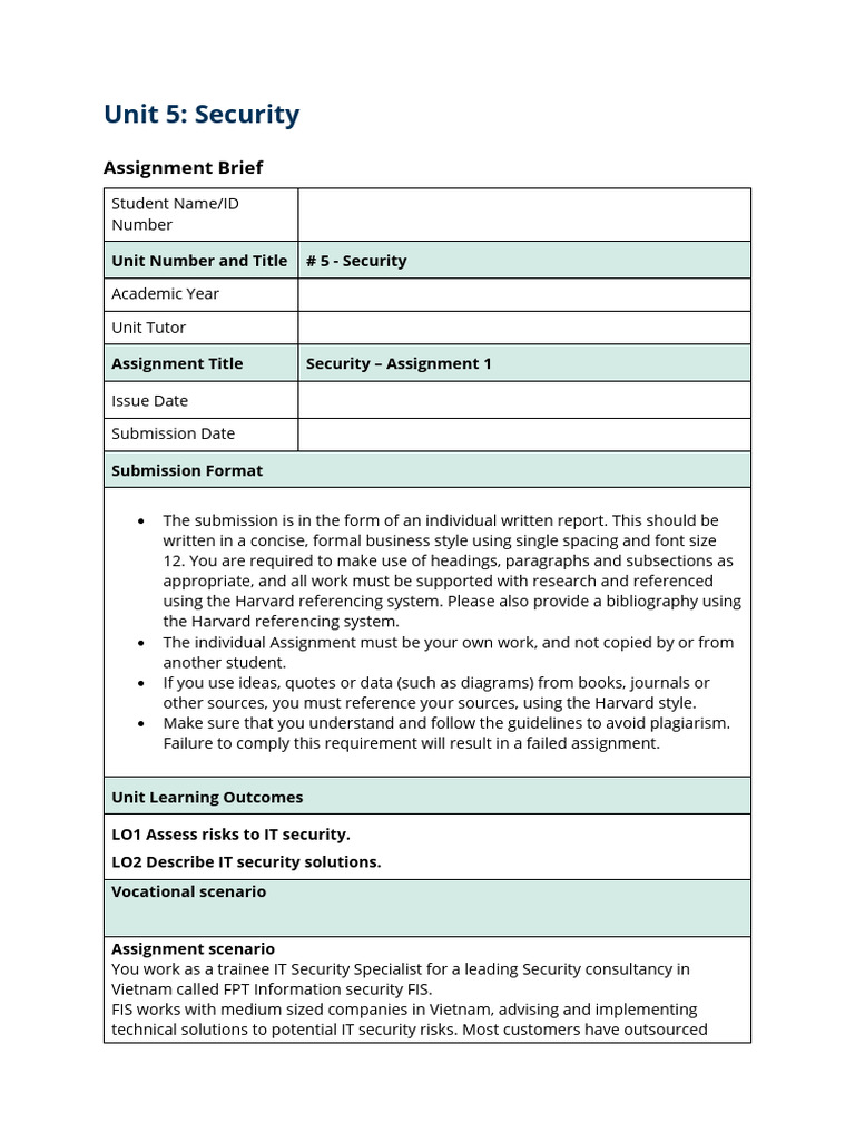05 - Security - Assignment Brief 1 - Final | PDF | Risk | Computer Security