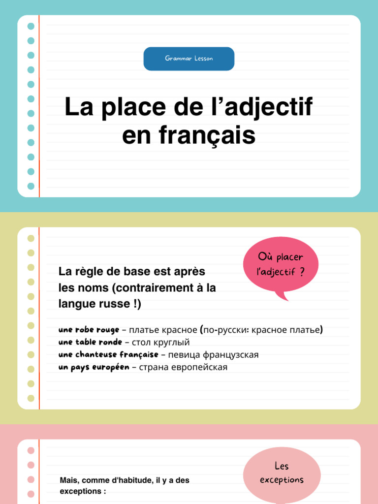 Placement des adjectifs en français | PDF | Linguistique