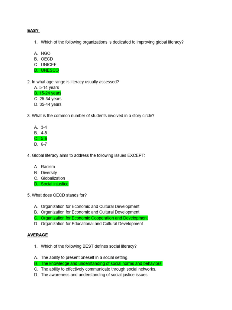Test Questionnaire On Literacy | PDF | Literacy | Cognitive Science