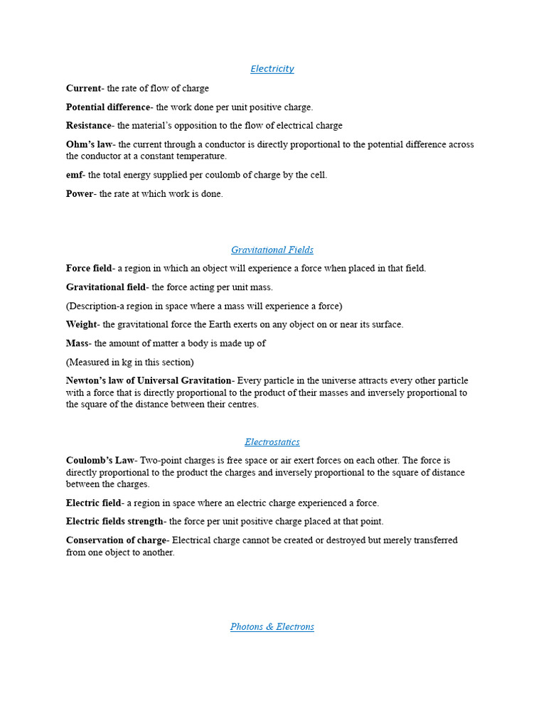 Physics Definitions | PDF | Force | Momentum