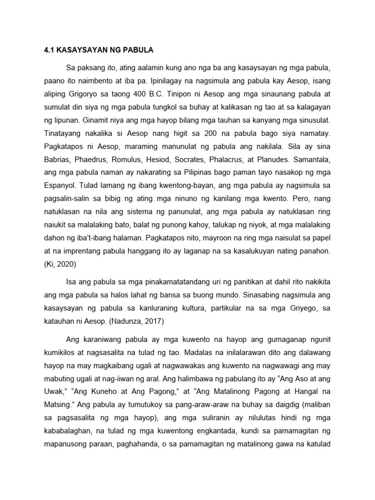 Kasaysayan NG Pabula | PDF