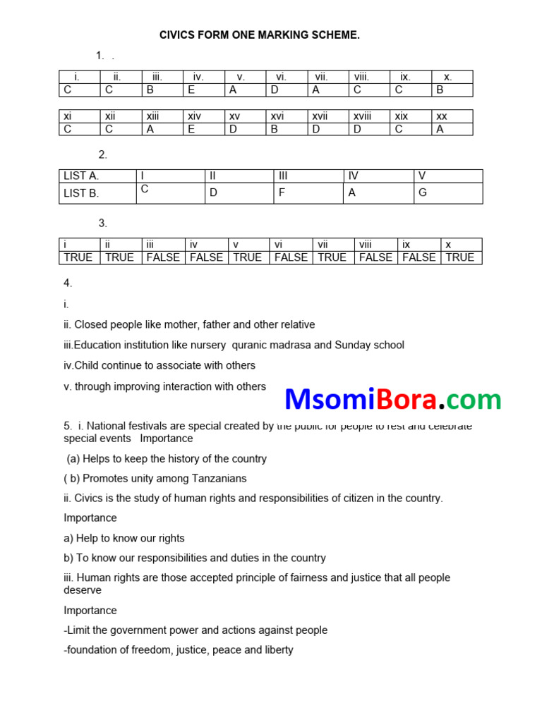 Civics Form One Marking Scheme | PDF | Social Psychology | Justice