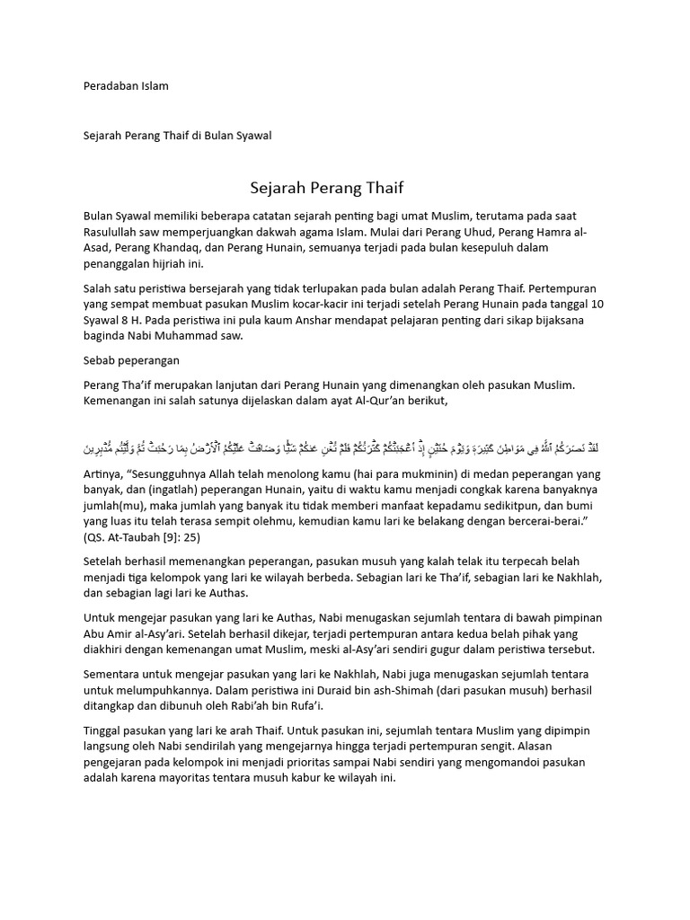 Perang Thaif, Kelompok 7, Matkul Peradaban Islam | PDF