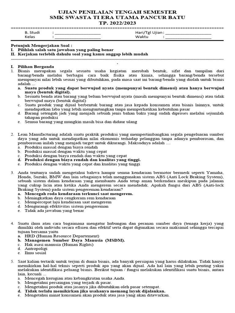 Soal PTS TDO HOTS Dan Jawaban | PDF