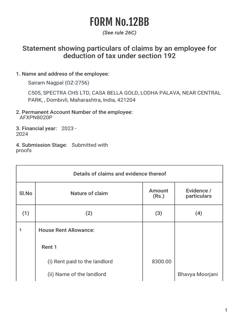 Form 12BB Oz-2756 | PDF | Insurance | Government Finances