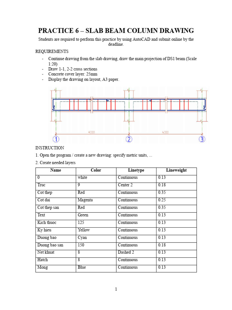 Practice - 6 Beam and Column Drawing (Student Perform This Practice and ...