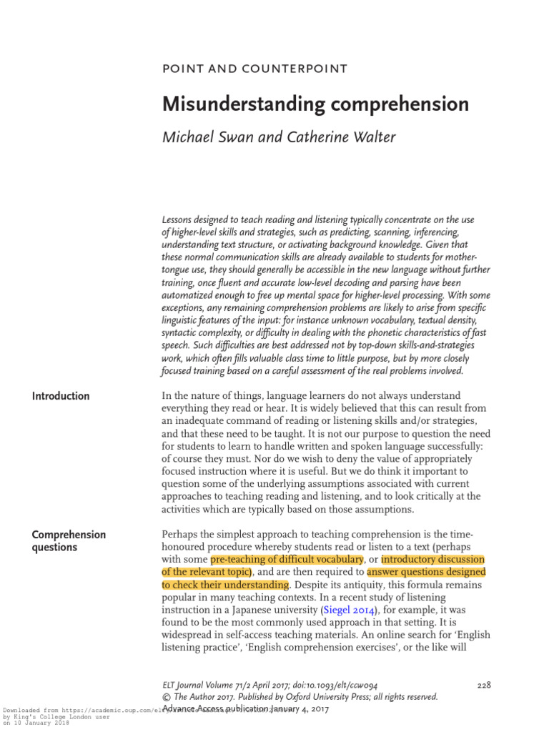 Misunderstanding Comprehension | Download Free PDF | Reading ...