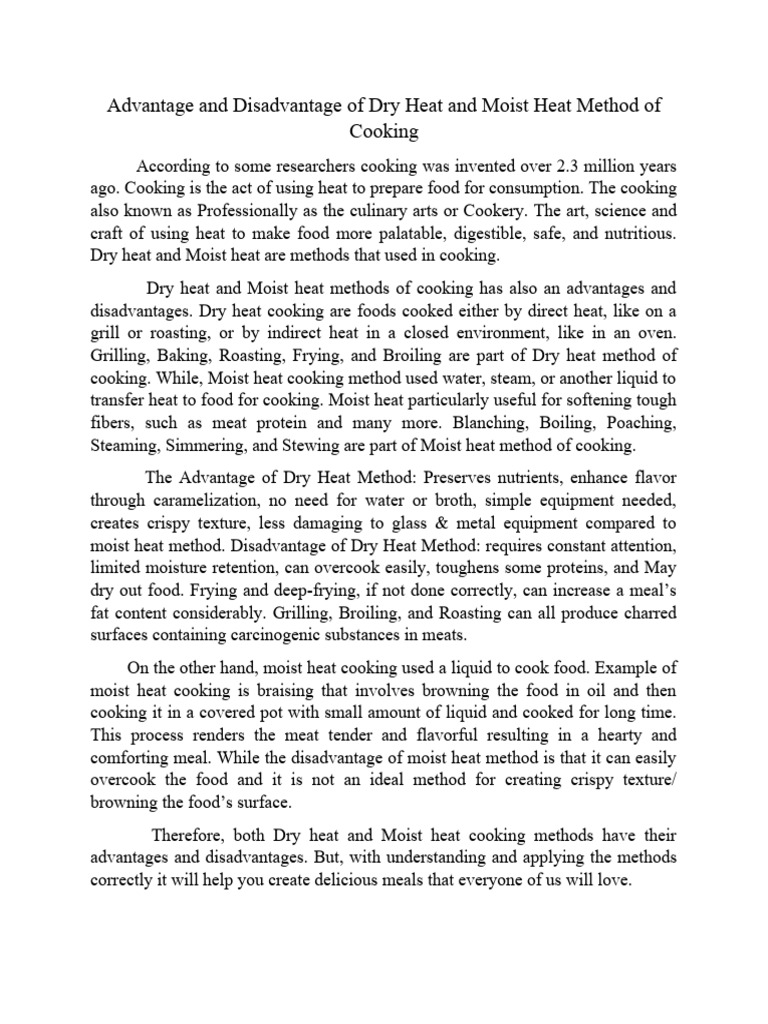 Advantage and Disadvantage of Dry Heat Method and Moist Heat Method of ...