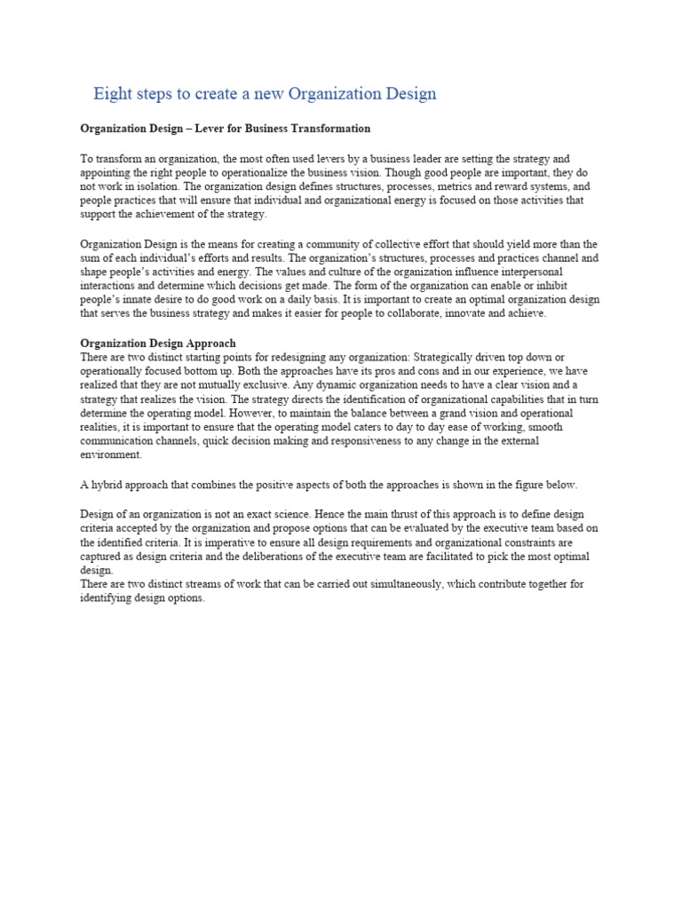 Eight Steps To Create A New Organization Design | PDF | Strategic ...
