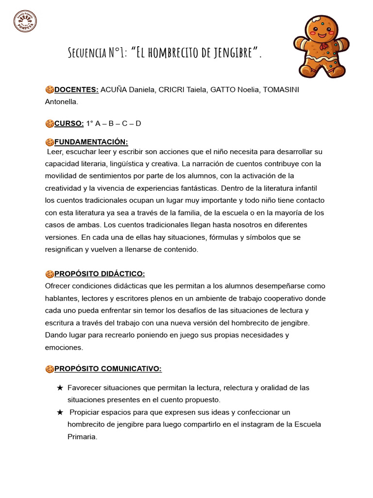 SECUENCIA 1 - El Hombrecito de Jengibre (1° A B C D) . | PDF | Galleta ...