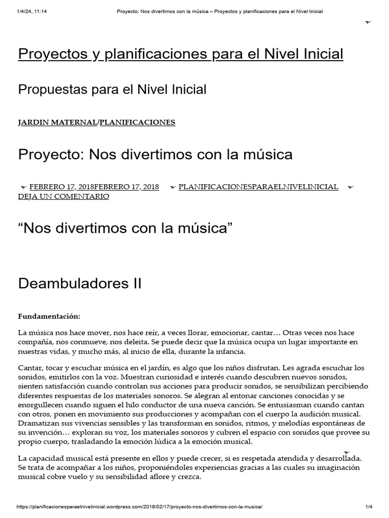 Proyecto Musical para Niños en Jardín | PDF | Canciones | Comunicación