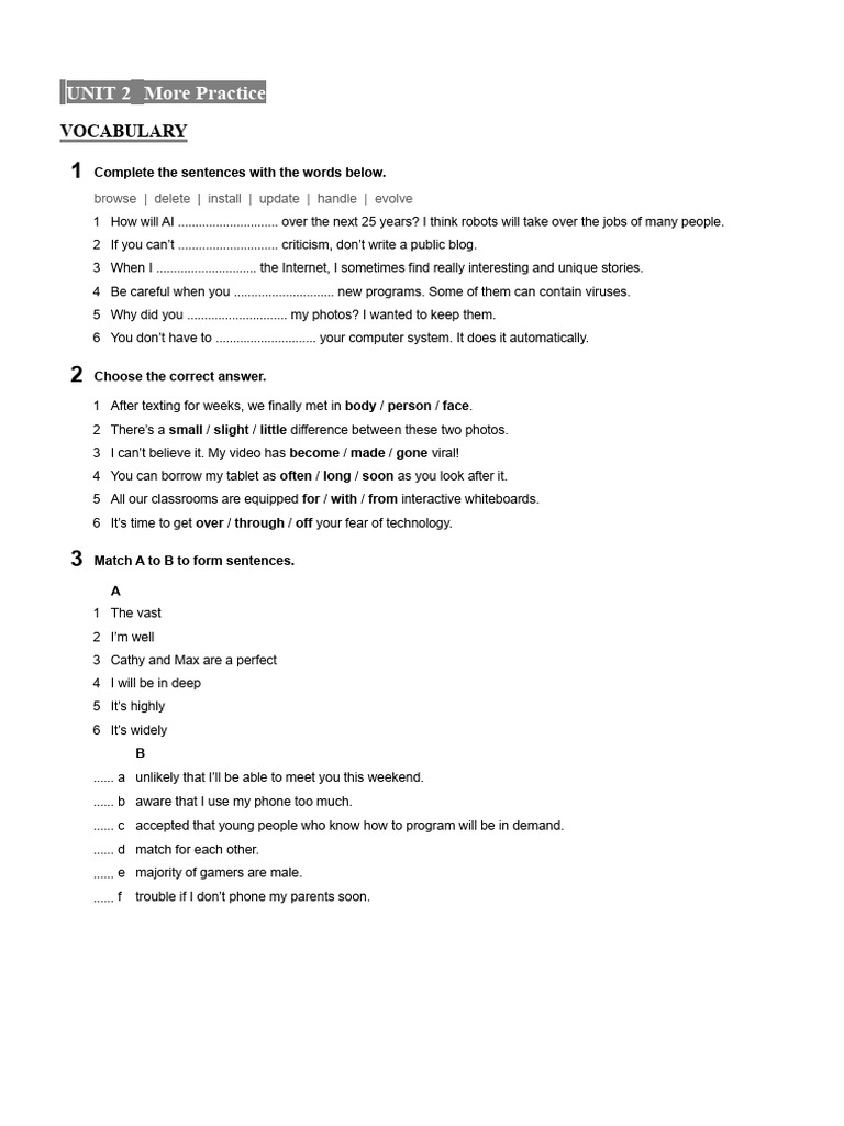 U2 Vocabulary Practice | PDF | Adverb | Cyberspace