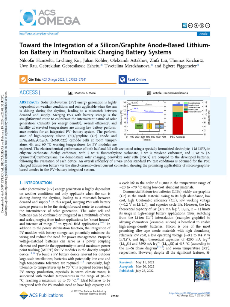 2022 ARTICLE, Toward The Integration of A Silicon Graphite Anode-Based Lithium-Ion Battery in ...