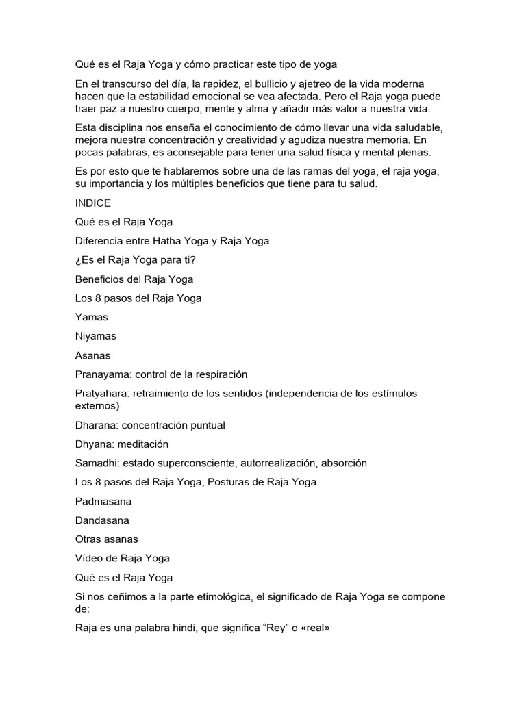 Qué Es El Raja Yoga y Cómo Practicar Este Tipo de Yoga | PDF | Yoga ...