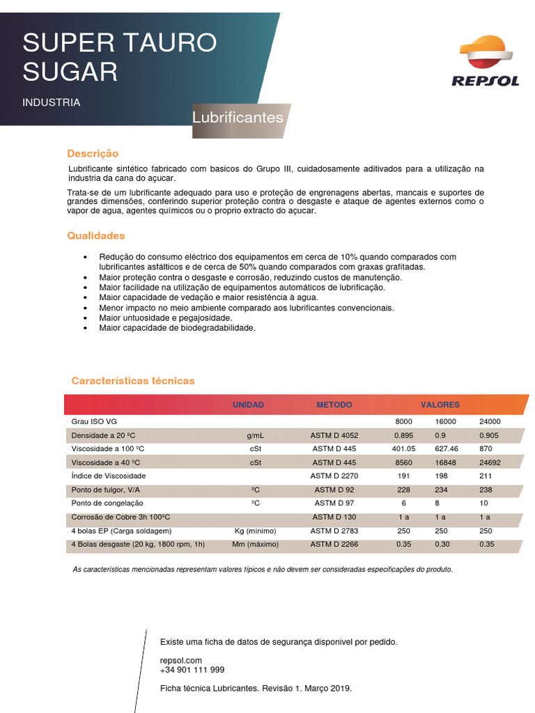 Lubrificante Super Tauro para Indústria Açucareira | PDF | Materiais
