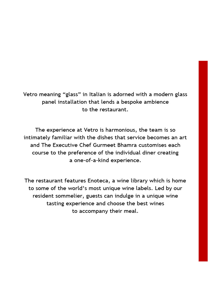 The Oberoi Mumbai Vetro - Vetro Menu | PDF | Calorie | Foods