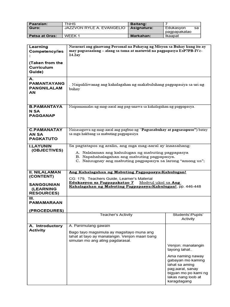 Esp Lesson Plan | PDF