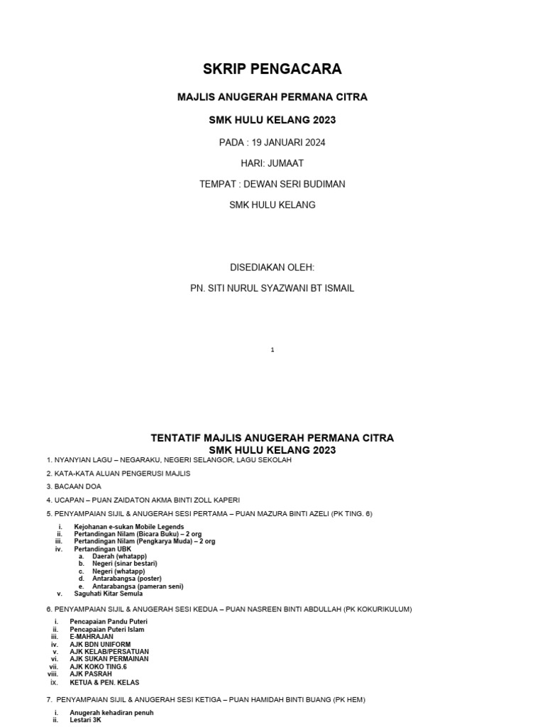 Teks Emcee Hari Apresiasi Hem & Koko 2023 | PDF