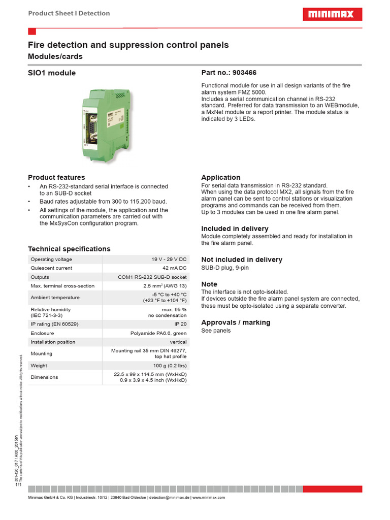 111 MINIMAX Data Sheet of SI01 Module | PDF | Electronics | Electrical ...