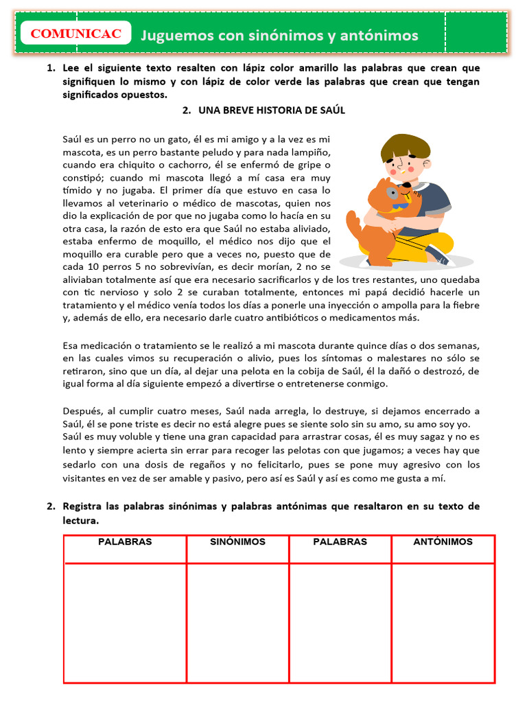 D4 A1 FICHA COM. Juguemos Con Sinónimos y Antónimos | PDF | Ciencias de ...