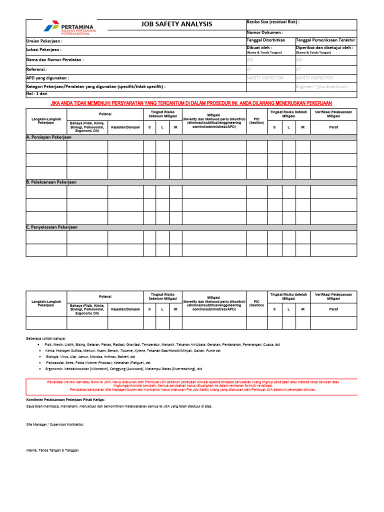 Form JSA Kosong Format Excel | PDF